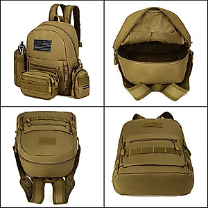 CREATOR 10L Mini Backpack Military MOLLE Tactical Backpack Rucksack Travel Daypack Gear Assault Pack (Brown)