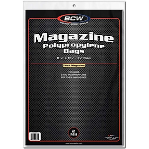 BCW Thick Magazine Bags - 1 Pack of 100 | Acid-Free, Clear Polypropylene Sleeves for Archival-Quality Storage of Collectible Magazines | Protect and Showcase Your Valuable Comic Book Collection