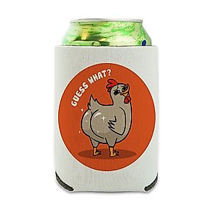 Guess What Chicken Butt Funny Can Cooler - Drink Sleeve Hugger Collapsible Insulator - Beverage Insulated Holder