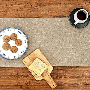 Mebakuk Linen Farmhouse Table Runner Large Burlap Style Soft and Waterproof Decorative Fabric Runner for Outdoor Wedding and Dinner (14 x 72 Inch, Mocha)