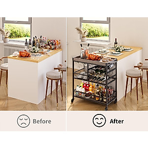 Gizoon 3 Tier 38" Home Bar Serving Cart with Large Storage Space, Mobile Kitchen Storage Trolley with Lockable Wheels, 12 Wine Rack, Glass Holder, Removable Tray (Gray)