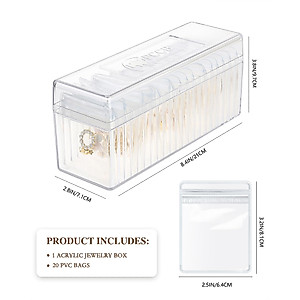HOMEHIVE Acrylic Jewelry Box Organizer, Clear Jewelry Organizer and Storage with 20 Portable Anti Tarnish Jewelry bags, Travel Jewelry Case for Earrings/Rings/Necklaces Gift for Women Girls, Clear