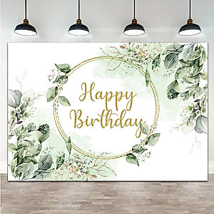 9x6ft Greenery Succulent and Eucalyptus Leaves Photography Backdrop Bloom Eucalyptus Leaves Photo Background for Happy Birthday Party Decoration Supplies