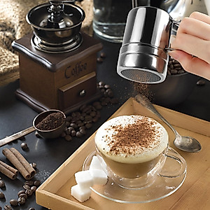 2 Pcs Powdered Sugar Shaker Duster with Handle, Stainless Steel Fine Mesh Shaker Powder Cans with Plastic Lid, Sifter Dredge Shaker for Powder Sugar Cinnamon Cocoa Pepper Coffee Flour