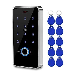 HFeng Outdoor IP68 Waterproof RFID Access Control Keypad Fingerprint Biometrics Access Controller WG26/34 Card Reader + 10pcs 13.56MHz Keyfobs for Home/Office
