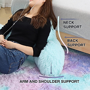 A Nice Night Faux Fur Reading Pillow Bed Wedge Large Adult Children Backrest with Arms Back Support for Sitting Up in Bed/Couch for Bedrest,Black