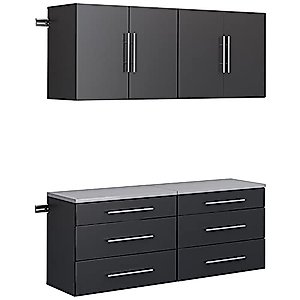 Pemberly Row Transitional 4 Piece 60" Wooden Garage Storage Cabinet in Black