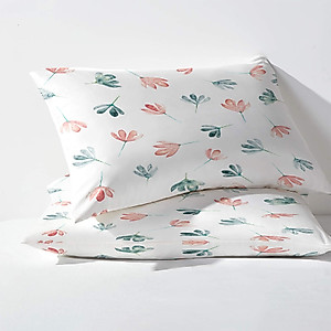 Flower Sheets Full Size, Floral Botanical Bed Sheets, Patterned Bedding Sheets & Pillowcases 4 Piece Set - Soft Microfiber Deep Pocket Fitted Sheet & Flat Sheet & 2 Pillow Cases S3-&-220