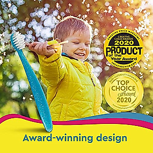 RADIUS Totz Toothbrush Extra Soft Brush BPA Free & ADA Accepted Designed for Delicate Teeth & Gums for Children 18 Months & Up - Green Coral Yellow - Pack of 3