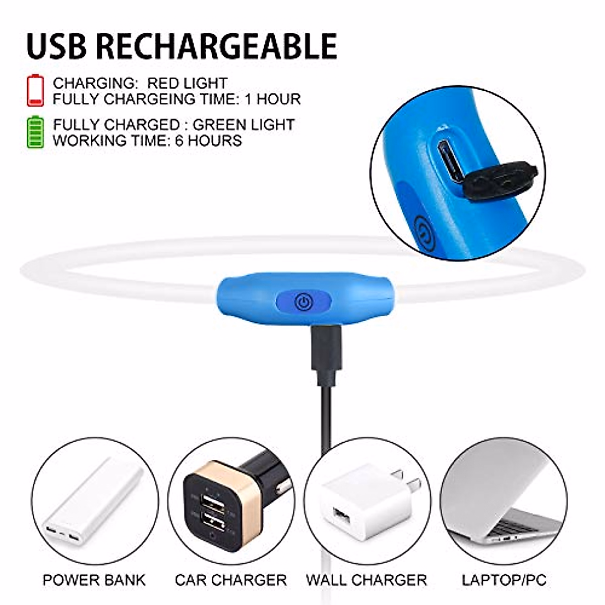 Novkin 2-Pack LED Dog Collar, Light Up Dog Collars,Rechargeable Dog Lights for Night Walking，Universal, Reusable Safety Necklace for Small Medium Large Dogs