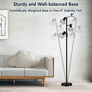 LTBLIGHT Industrial Floor Lamp Dimmable, Farmhouse Standing Lamp Tree Floor Light with Bright 3X 800LM LED Bulbs, 3-Light Adjustable Tall Floor Lamp for Living Room Bedroom Office