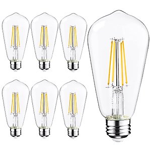 TORCHSTAR ST64 LED Bulb Dimmable, LED Vintage Edison Light Bulbs, 75W Equivalent, 7W 800Lumens Antique LED Filament Bulbs, Soft White 2700K, E26/E27 Base, UL Listed, Clear Glass, Pack of 6