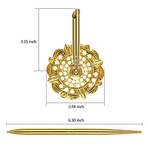 Outus 2 Pieces Hollow Round Pen Holder Signing Pen Set for Wedding Bridal Engagement Guests Book Valentine's Day Favor (Gold Style)