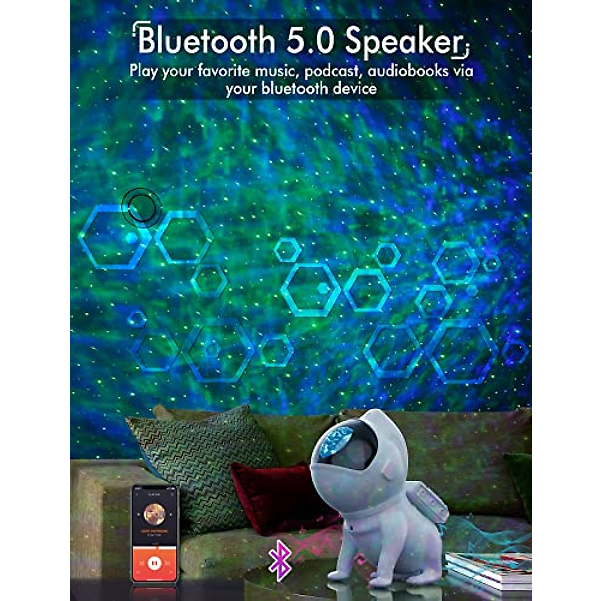 Rossetta Star Projector, Galaxy Projector for Bedroom, Space Dog Galaxy Light Projector LED Desk Lamp with Bluetooth Speaker and White Noise, Night Light for Kids Adults Game Room Decor, Home Office