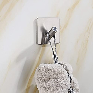 Hindfen Hooks Heavy Duty Adhesive Hooks Towel Hook Waterproof Stainless Steel Hooks for Bathroom Kitchen Bedroom (Silver2)