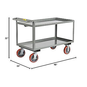 Little Giant GL-2448-8PYBK Lip Edge Shelves Merchandise Collector with 8" Polyurethane Wheels, 3600 lbs Capacity, 48" Length x 24" Width x 32" Height
