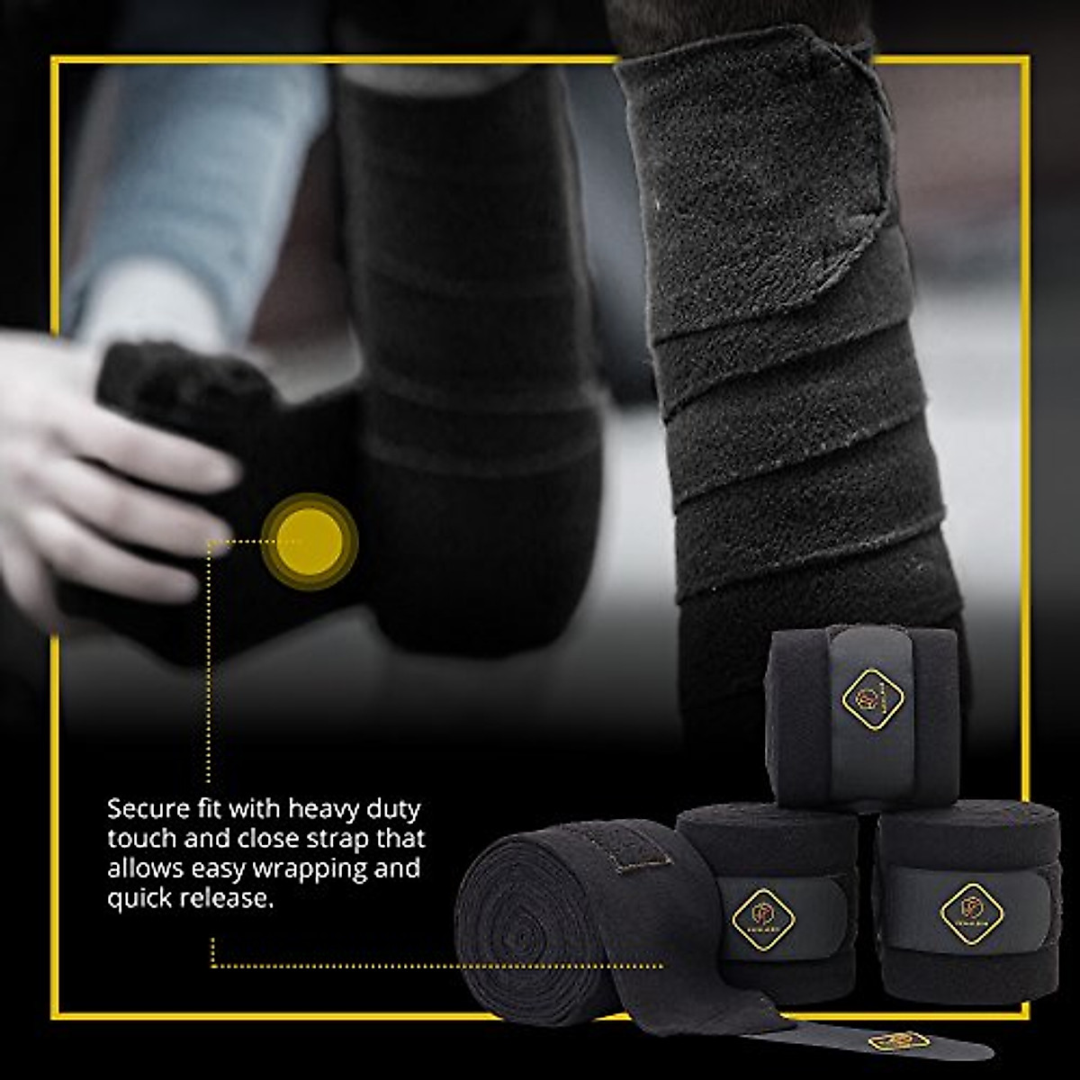 Kavallerie Elastic Fleece Bandages for Horses, Non- Slip and Snug fit Breathable Material for Injury Protection and Superior Legs Support, Stocking up Solution - Black - (2 Units Per Pack)