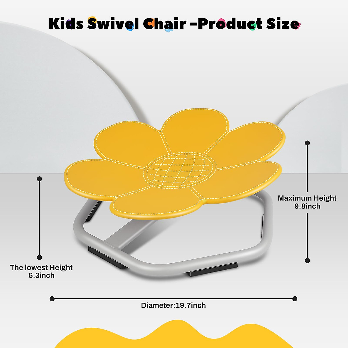 GCCSJ Kids Sensory Swivel Chair, Autism Kids Swivel Chair, Petal Sit and Spin Seat Balance Chair Indoor for Child Age 3+, Regulating Toddler’s Body Balance, Yellow Metal Base Non-Slip