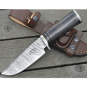 SHOKUNIN USA RazorStrong 5" Hunting Knife High Carbon Steel Damascus Fixed Blade Survival Tactical Knife with Sheath and Non-Slip Ergonomic Handle for Outdoor Camping
