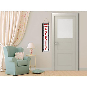 KPSheng Happy Valentine Day Sign for Front Door, 8x64 Inch Vertical Valentine's Day Wooden Welcome Sign for Front Porch, Modern Farmhouse Front Porch Decor