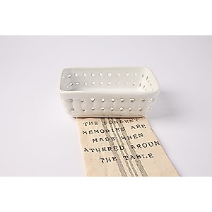 Mud Pie Ceramic Weave Serving Basket, White, basket 6" x 9" | towel 26" x 16 1/2"