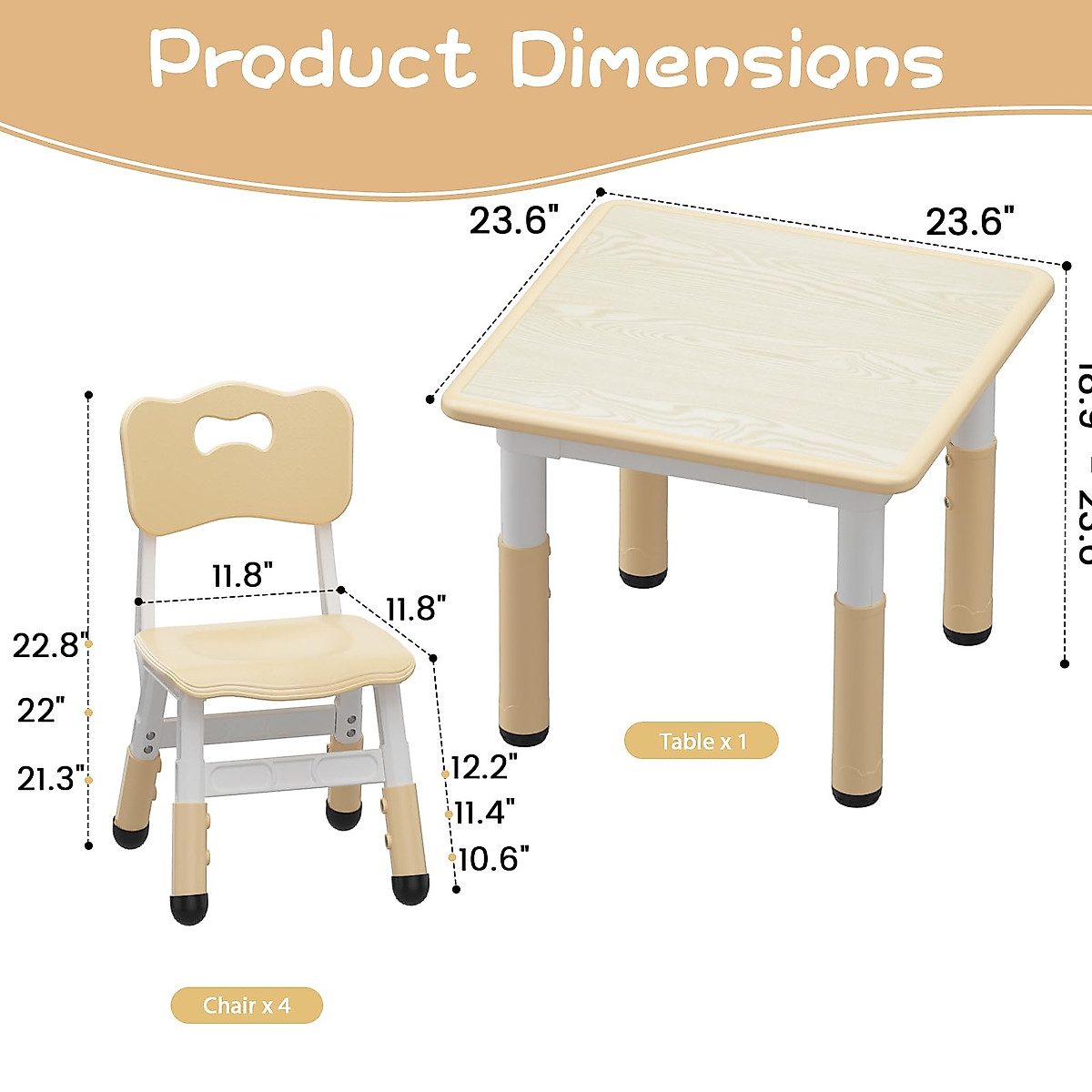 GAOMON Kids Table and 4 Chairs Set with Graffiti Desktop, Height Adjustable Toddler Table and Chairs Set, 4 in 1 Activity Table Play Table for Reading, Drawing, Playing, Eating