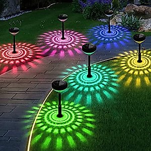 PAGVMIN Bright Solar Pathway Lights Outdoor 2 Pack, Color Changing + Warm White Solar Powered Automatic LED Lights, Waterproof Path Lights for Lawn Landscape Yard Walkway Garden, Light Up to 13 Hours