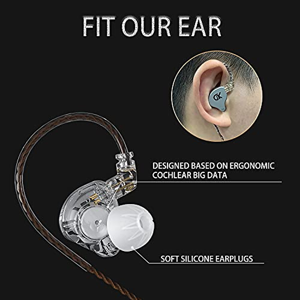 in Ear Earbuds Wired GK GS10 4BA+1DD Hybrid IEM Earphones with Detachable Cables, HiFi Professional Stereo Bass Noise Canceling Headset for Sports Singers Musicians Gaming Audio Engineer