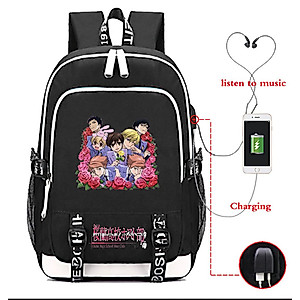 TIMMOR MAGIC Anime Ouran High School Host Club Backpack with USB Charging Port, Schoolbags Bookbags.(Black3)