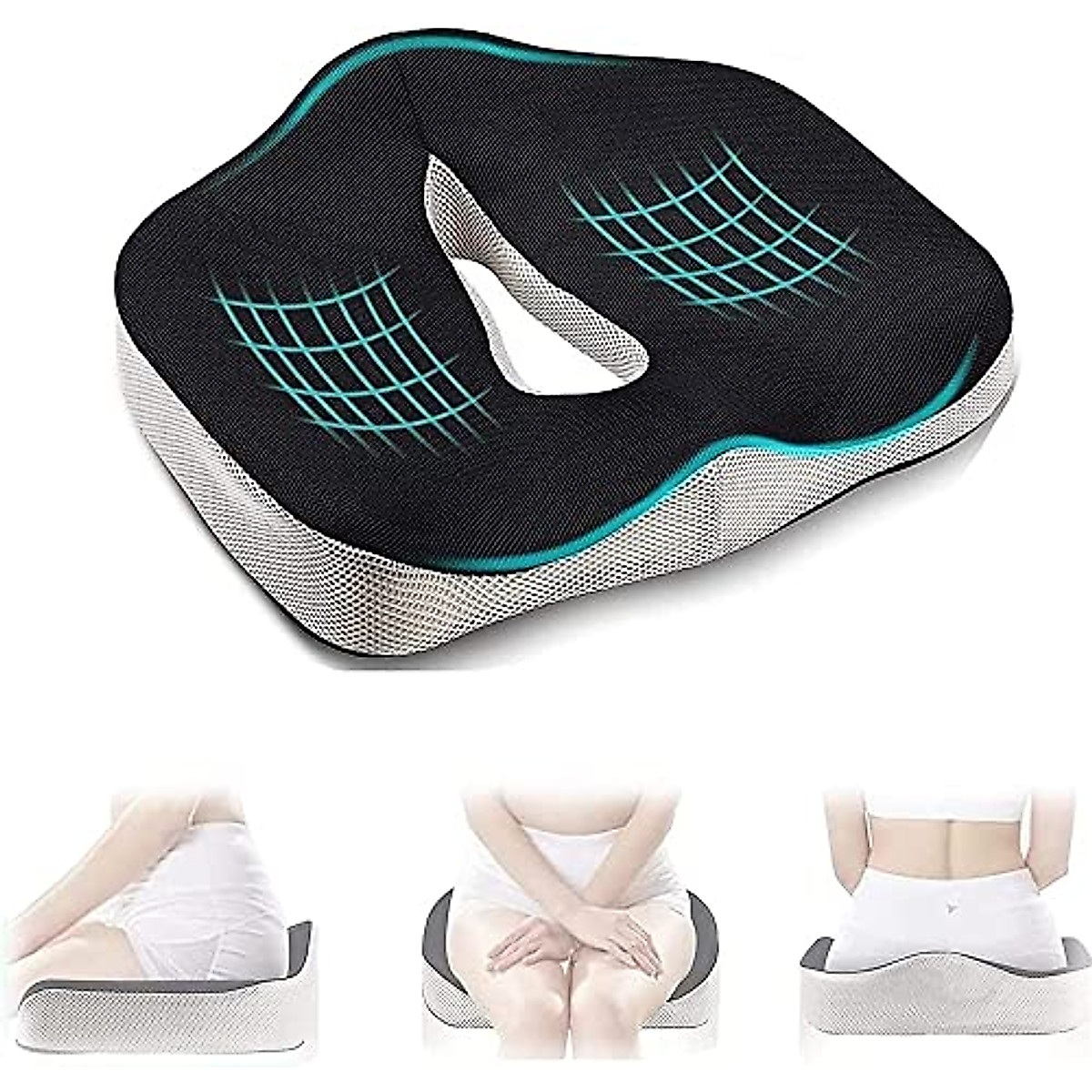 BUZZNN Seat Cushion for Office Chair, Desk Chair Car Seat Cushion for Tailbone Pain, Ergonomic Memory Foam Coccyx Seat Cushion for Sciatica, Back Pain Relief