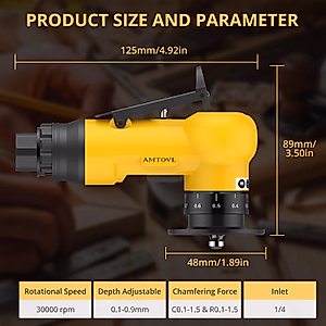 AMTOVL Air Chamfer Tool, Mini Pneumatic Chamfering Machine, 30000 RPM Pneumatic Chamfering Tool, 45 Degree Air Beveling Machine with 1/4 Inch Air Inlet for Metal, Wood, Acrylic Deburring and Trimming