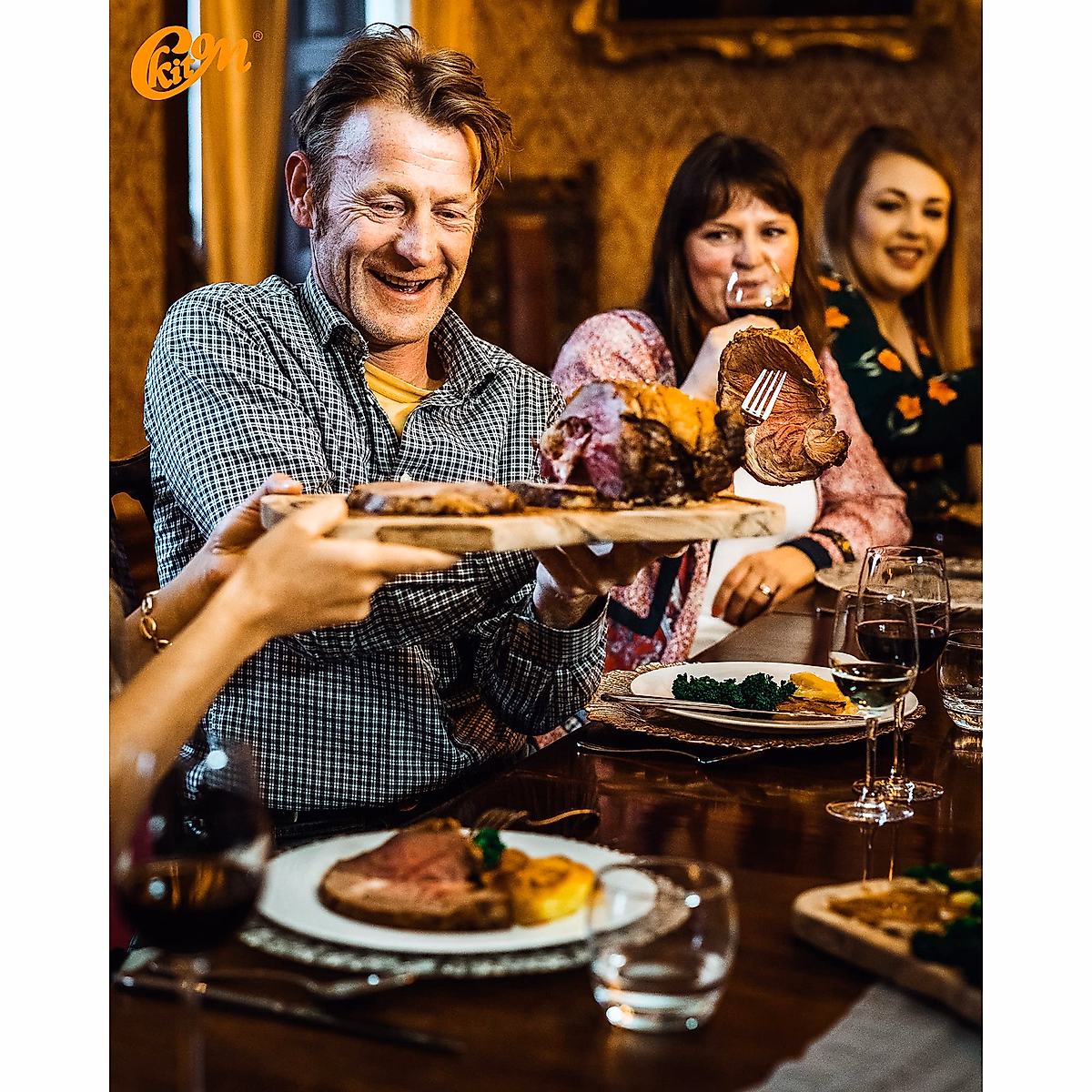 kitCom Bakeware Nonstick Roaster, Nonstick Roasting Pan with Rack, Great For Roast Chicken, Roasts And Turkeys - 15 Inch x 11 Inch (5.8 QT), Gray