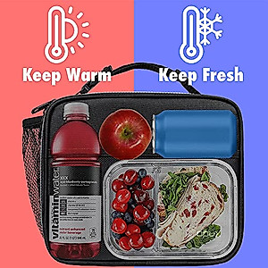 OPUX Insulated Lunch Bag, Soft Lunch Box for School Kids Boys Girls, Leakproof Small Lunch Pail for Adult Men Women, Reusable Compact Lunchbox Lunch Cooler Tote Bag for Office Work (Black)