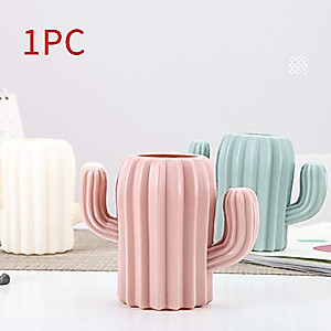 Faddare Cactus Pen Holder, Cactus Pen Pencil Container Desktop Supplies, Office School Stationery Desk Organizer Storage Box, Makeup Brush Holder for Student Multifunction Storage Box(Blue)