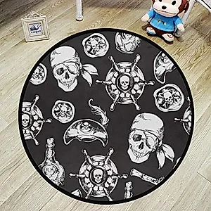 Round Area Rug Circle Rug - Pirate Skull Non-Slip Circular Rugs Washable Comfort Carpet for Home Decor Absorbent Round Rugs 3 Feet Diameter