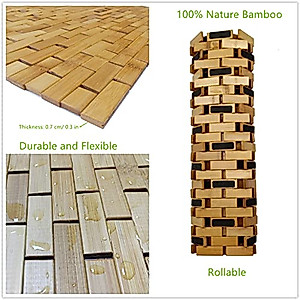 HJJKKH Bamboo Bath Mat with 15.7X23.6 inch,Nature Bamboo Bathroom Mat,Roll-Up and Foldable Bamboo Shower Mat,Non Slip Shower Tub Mat for Bathtub, Shower,Sauna,Hot Tub