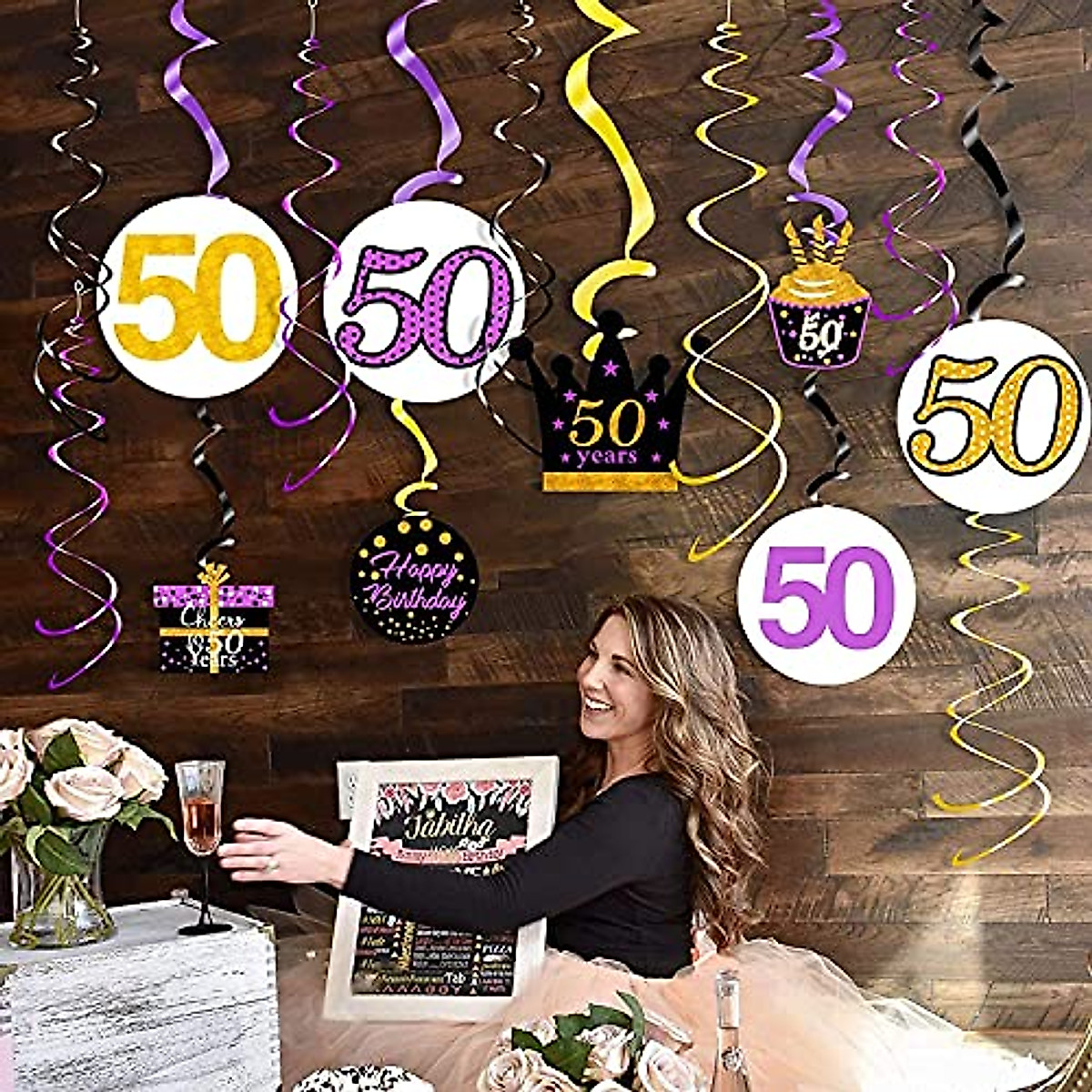 50th Birthday Decorations for Women Purple Gold 50th Birthday Hanging Swirls Hanging Swirls Decorations for Purple Gold 50 Years Old Party Supplies