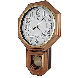 JUSTIME Traditional Schoolhouse Pendulum Luminous Wall Clock Chimes Hourly with Westminster Melody Made in Taiwan, 4AA Batteries Included (PP0262-L Vintage Bronze)