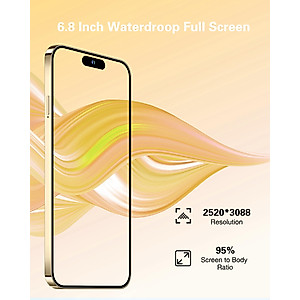 ExAchat A14 Pro Max 5G Unlocked Smartphone - 6GB+256GB Fully Unlocked Cell Phone for Android 13, 6.82" Unlocked Cell Phone, 6800mAh, 48MP Front Camera+108MP Main Camera (Gold)