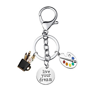 BNQL Artist Paint Palette Keychain Painters Gifts Paint Brushes Pendant Painters Jewelry Artist Gifts Live Your Dream Inspirational Art Lovers Gift (keychain)