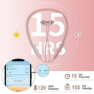 KLOKOL Bluetooth Headphones Neckband V5.0 Wireless Headset Sport Earbuds w/Mic Cordless Noise Canceling Earphones 15Hrs Playtime for Gym Running Compatible with iPhone Samsung Android (Rose Gold)