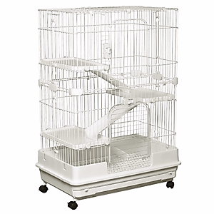 PawHut 4-Level Small Animal Cage Rabbit Hutch with Wheels, Removable Tray, Platform and Ramp for Bunny, Chinchillas, Ferret, White