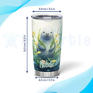 Hyturtle Personalized Gifts Manatee Lover - Me A Manatee Customized Name Stainless Steel Tumbler 20 oz With Lid - Idea Cute Sea Animal Lover Gifts For Women, Girl, Kids On Birthday, Christmas