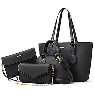 Bagsure Women Fashion Handbags, Handbags for Women, Tote Bag Shoulder Bag Top Handle Satchel Purse Set 4pcs (black)