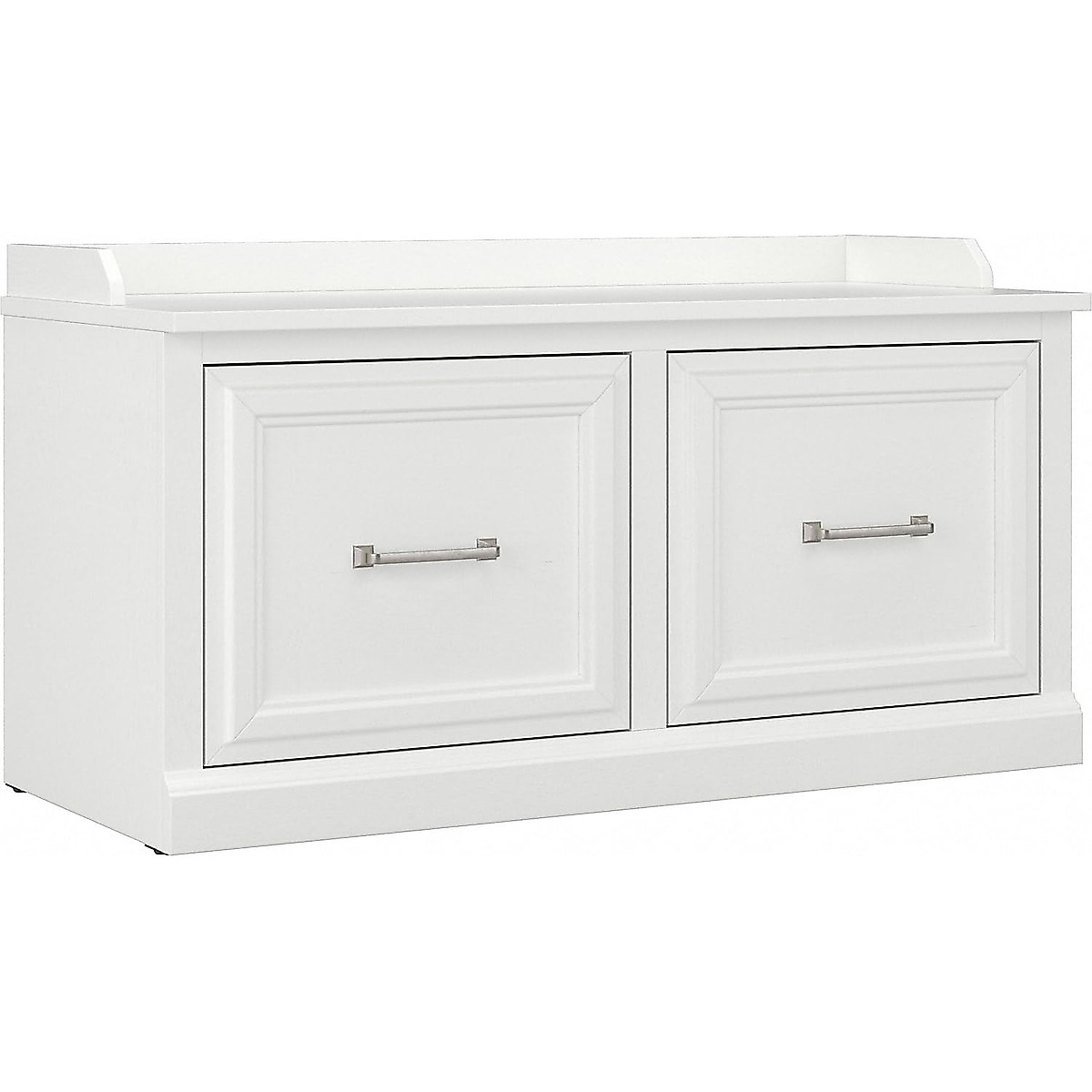 Bush Furniture Woodland 40W Shoe Storage Bench with Doors in White Ash | Footwear Organizer for Home Entryway, Mudroom, and Foyer
