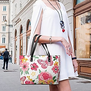 Womens Handbag Roses Peonies And Butterflies Floral Pink Leather Tote Bag Top Handle Satchel Bags For Lady