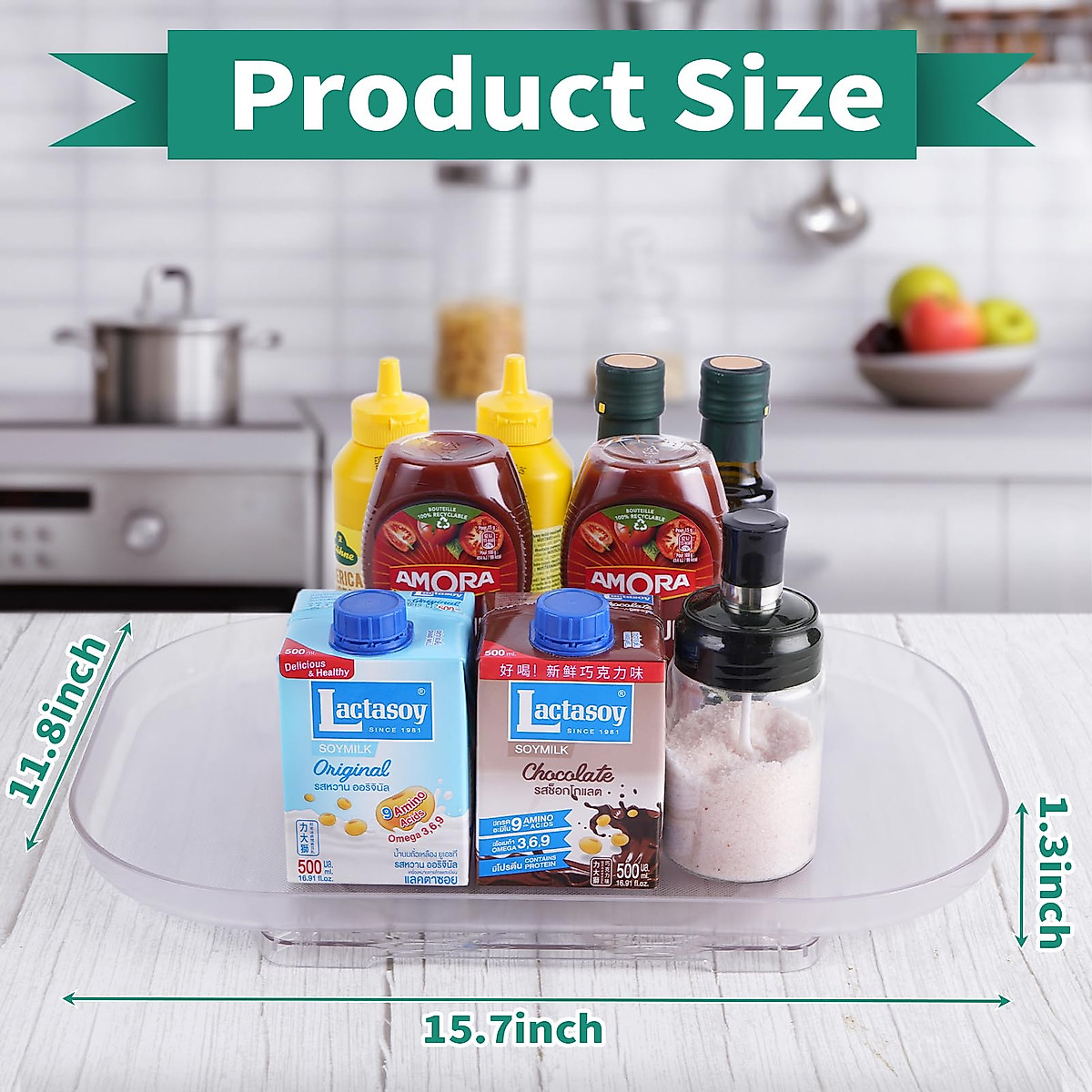 Large 360 Rotating Lazy Susan for Refrigerator Organizers and Storage, Clear 15.7'' Square Lazy Susan Turntable Organizer for Refrigerator, Spices, Fruit, Dining Table, Kitchen