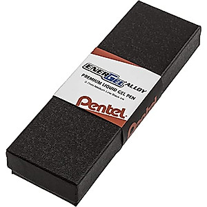 Pentel Energel 0.7 Alloy Rollerball Retractable Liquid Gel Metal Pen - Gold Pen Barrel - Black Ink - Gift Set With 2 Refills for Women, & Men.