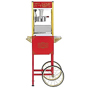 NC ZOKOP ZPMC-B 850W 120V-60Hz 8oz Retro Single Door Popcorn Machine Full Machine with Cart Red