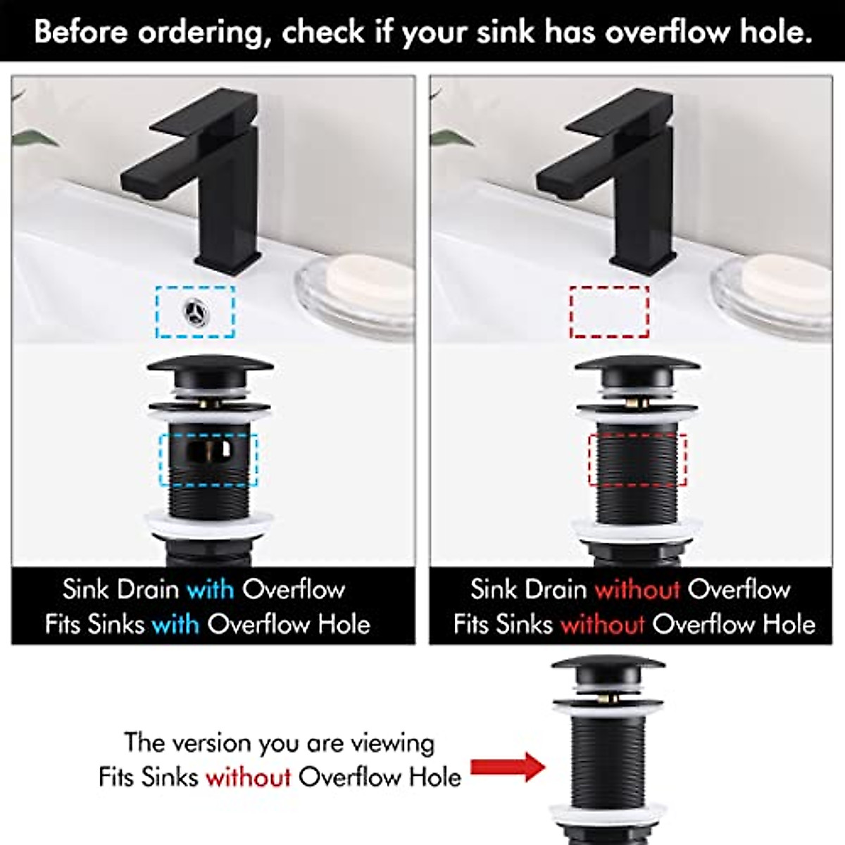 KES Bathroom Sink Drain Pop Up Drain Without Overflow, Vessel Sink Stopper Matte Black, All Metal Rustproof Brass and 304 Stainless Steel, S2008S62D-BK